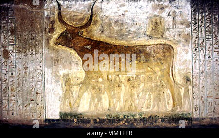 . English: A scene from the Book of the Heavenly Cow as depicted in the ...