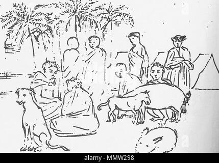 Hawaiian natives wearing kihei with animals sketch by Louis Choris ...