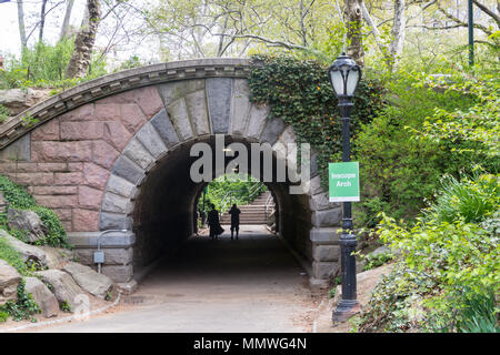 Inscope Arch in Central Park is constructed of pink and gray granite ...