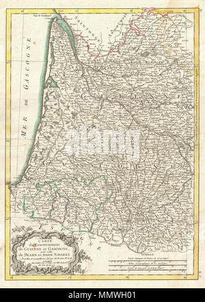 1771, Bonne Map of Guyenne and Gascony, France, Rigobert Bonne 1727 ...