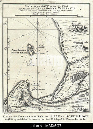 Map of the Cape of Good Hope. Table Bay, South Africa. DUTCH PORTOLANO ...