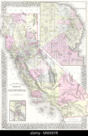 1872, Mitchell Map of California w- San Francisco Inset Stock Photo - Alamy