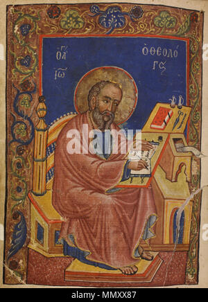 An illuminated manuscript depiction of John the Evangelist from MS 104 ...