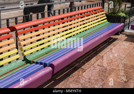 rainbow painted bench Stock Photo - Alamy