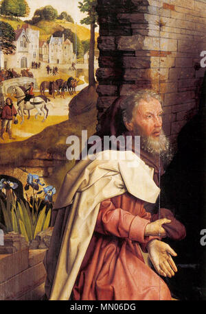 English: Monforte Altarpiece (detail) . circa 1470. Hugo van der goes ...