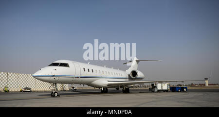 An E-11 Battlefield Airborne Communications Node sits on the flightline ...