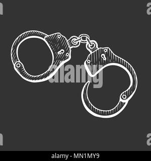 Handcuffs. Hand drawn Engraving vintage vector black. Isolated on white ...