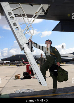 Col. Gentry W. Boswell, former 28th Bomb Wing commander, inspects a b-1 ...