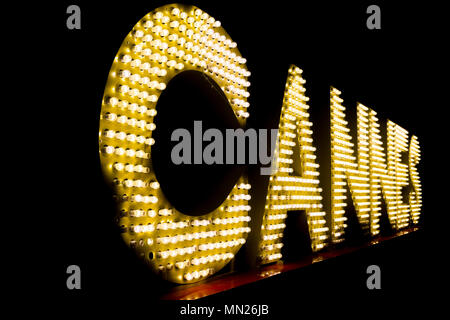 Cannes written with light bulbs. Cannes landmark, France Stock Photo ...