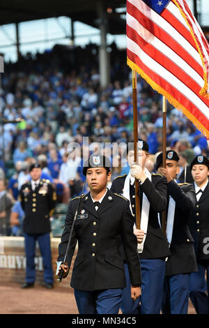 Members of the 1ST Infantry Division's color guard present the colors ...