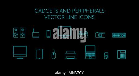 Schematic computer technology - monitor, laptop, speakers, mouse ...
