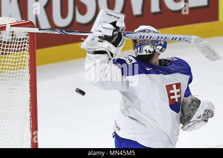 Kodan, Denmark. 14th May, 2018. Russian players line up after they won ...