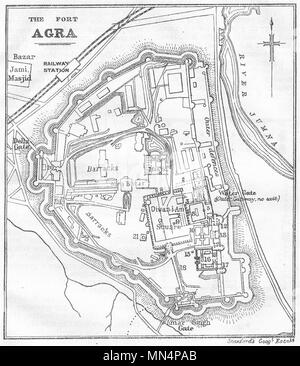 BRITISH INDIA. Agra Fort sketch plan 1905 old antique vintage map chart ...