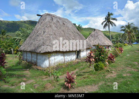 Traditional Fijian house with thatched roof, Coral Coast, Viti Levu ...