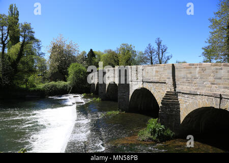 The bridge and weir on the river Teme at Leintwardine, on the ...