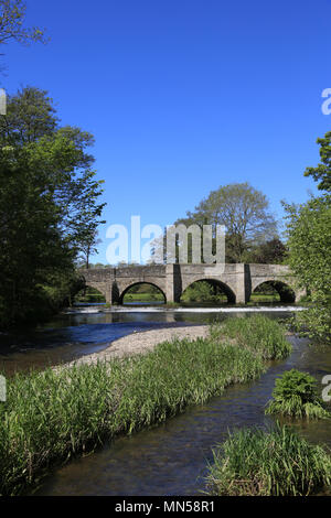 The bridge and weir on the river Teme at Leintwardine, on the ...