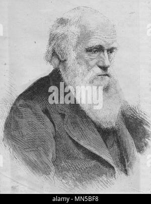 engraved portrait illustration of Charles Darwin (1809-1882) circa ...