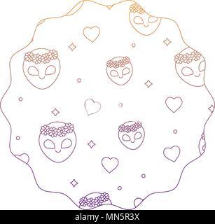 circular frame with alien and hearts pattern over white background ...