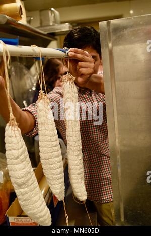 Sausage hanging and curing, house made, gourmet cured heritage Texas ...