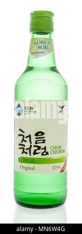 Traditional korean alcohol drink soju with soju-lime cocktails on light ...