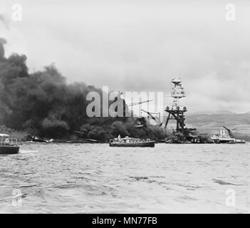 Wreckage of USS Arizona after Imperial Japanese Navy Air Service Attack ...