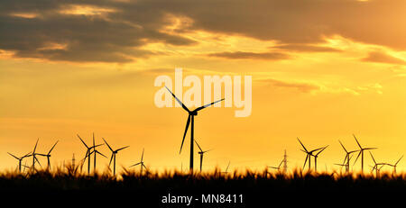 Sunset with wind turbines in Dobrogea , Romania Stock Photo - Alamy