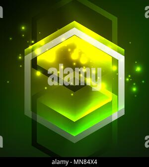 Hexagonal, hexagon green frame, glowing 3D symbol, card template ...
