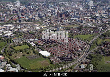 aerial view of the area of Holbeck, Leeds just south of the city centre ...