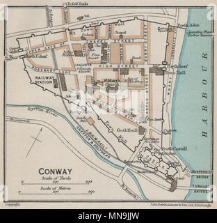 CONWY CONWAY. Vintage town city map plan. Wales 1936 old vintage chart ...