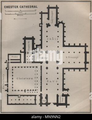 CHESTER CATHEDRAL floor plan. Cheshire. BAEDEKER 1927 old vintage map ...