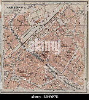 NARBONNE. Vintage town city ville map plan carte. Aude, 1899 Stock ...