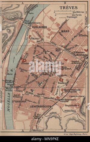 TRIER antique town city stadtplan. Rhineland-Palatinate karte, 1913 old ...