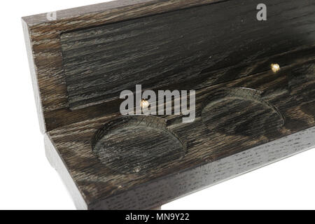 Box of oak for coins on a white background Stock Photo - Alamy