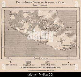 Volcanoes of Mexico 1885 old antique vintage map plan chart Stock Photo ...