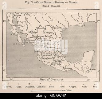 Mineral Map of Mexico - 1885 Stock Photo - Alamy