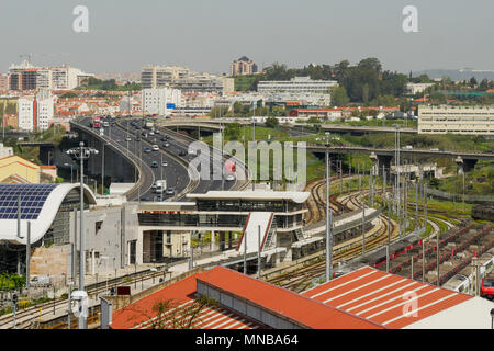 General view of the area surrounding Sete Rios raiilway station, Lisbon ...