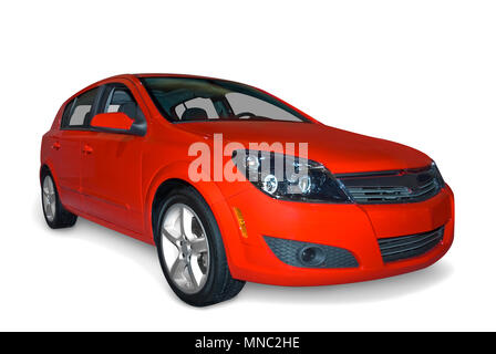 Bright red four door compact hybrid car isolated on a white background ...