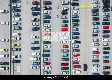 Carpark Viewed From Above With Cars Parked In Herringbone Pattern ...