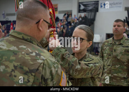Col. Michelle Link, commander of the 372nd Engineer Brigade, addresses ...