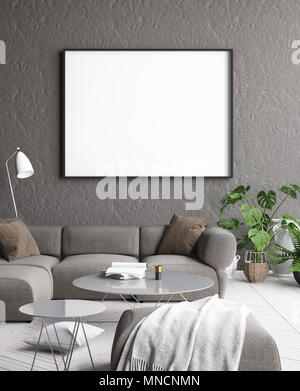 Mock up poster frame in Scandinavian style living room interior. 3D ...