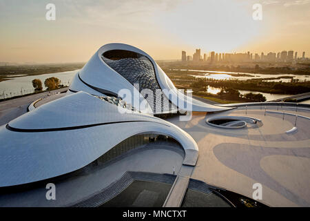 Aerial view of opera house with Harbin's skyline in background. Harbin ...