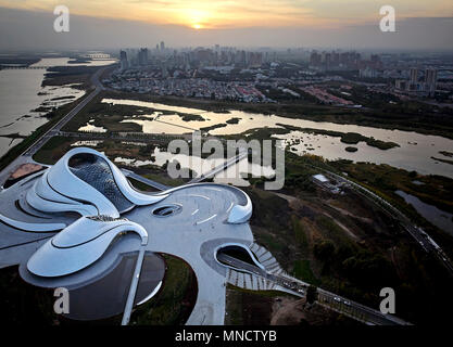 Aerial view of opera house with Harbin's skyline in background. Harbin ...
