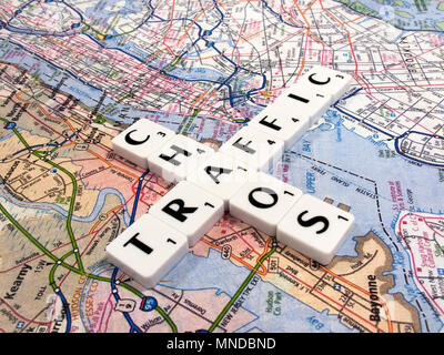 representation of traffic chaos in New York resulting in delays and ...