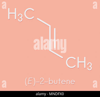 2-butene (trans, E-form) molecule. Common petrochemical. Stylized ...