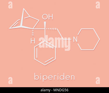 Biperiden Parkinson's disease drug molecule. Stylized skeletal formula ...