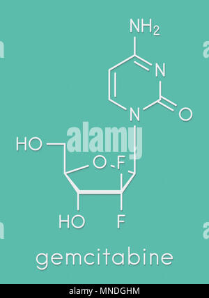 Gemcitabine cancer chemotherapy drug, chemical structure. Atoms are ...