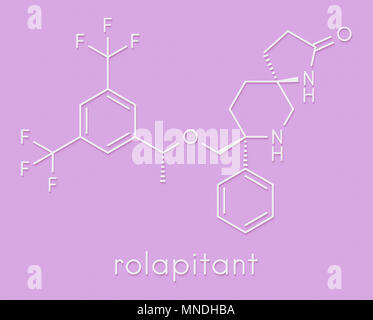 Rolapitant antiemetic drug molecule. Atoms are represented as spheres ...