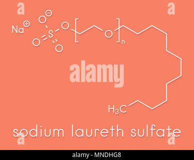 Sodium laureth sulphate detergent molecule. Used in cosmetics, soaps ...