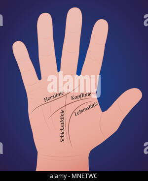 Palmistry - Right hand with lines and their names. White background ...