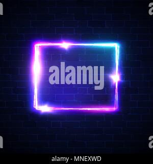 Glowing neon blue rectangle with sparkles in fog abstract background ...